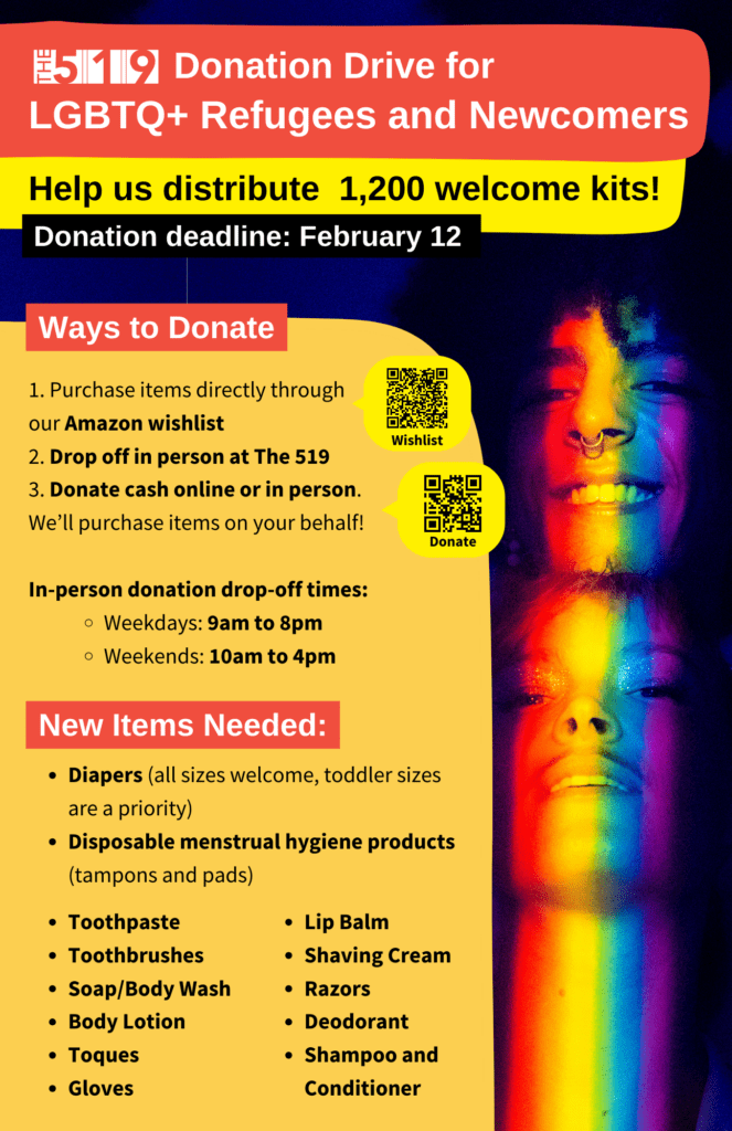 Donation Drive for LGBTQ+ Refugees and Newcomers - The 519